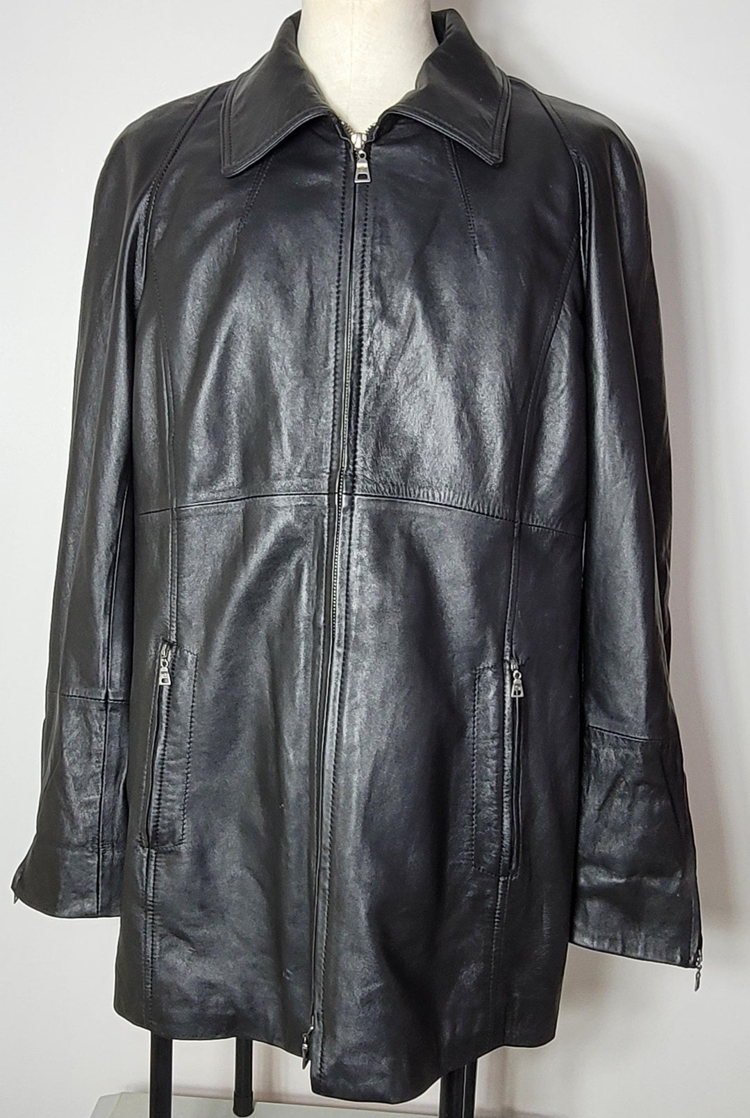 Men Soft Leather Coat Jacket Lined Zipper Size XL Black Vintage Danier - Etsy