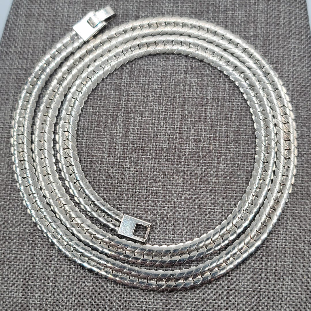 Vintage Long Sterling Silver Unisex Flat Fancy Curb Chain Necklace - Etsy
