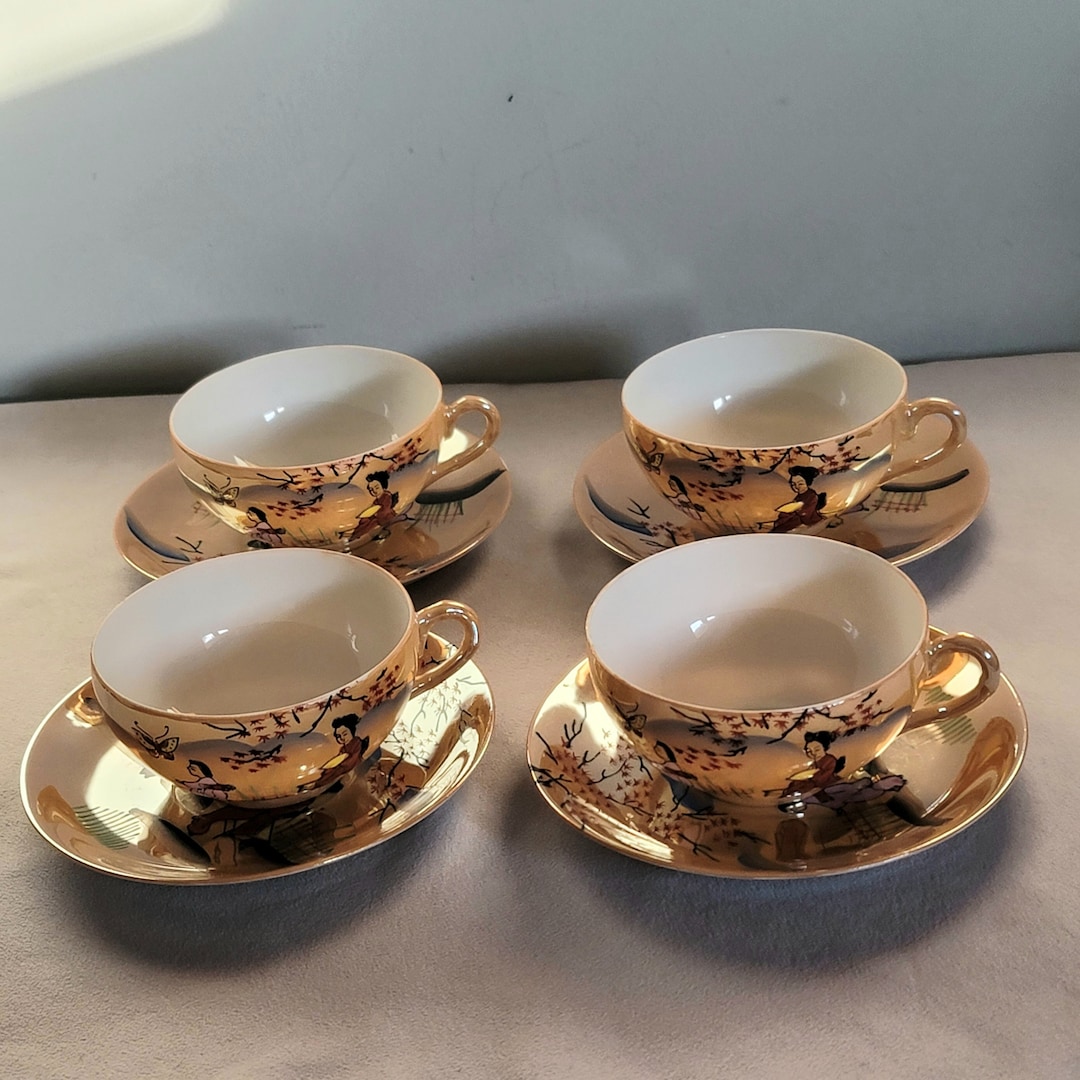 Rare Japanese Eggshell Porcelain Tea Cup Saucer Set Hand Painted ...