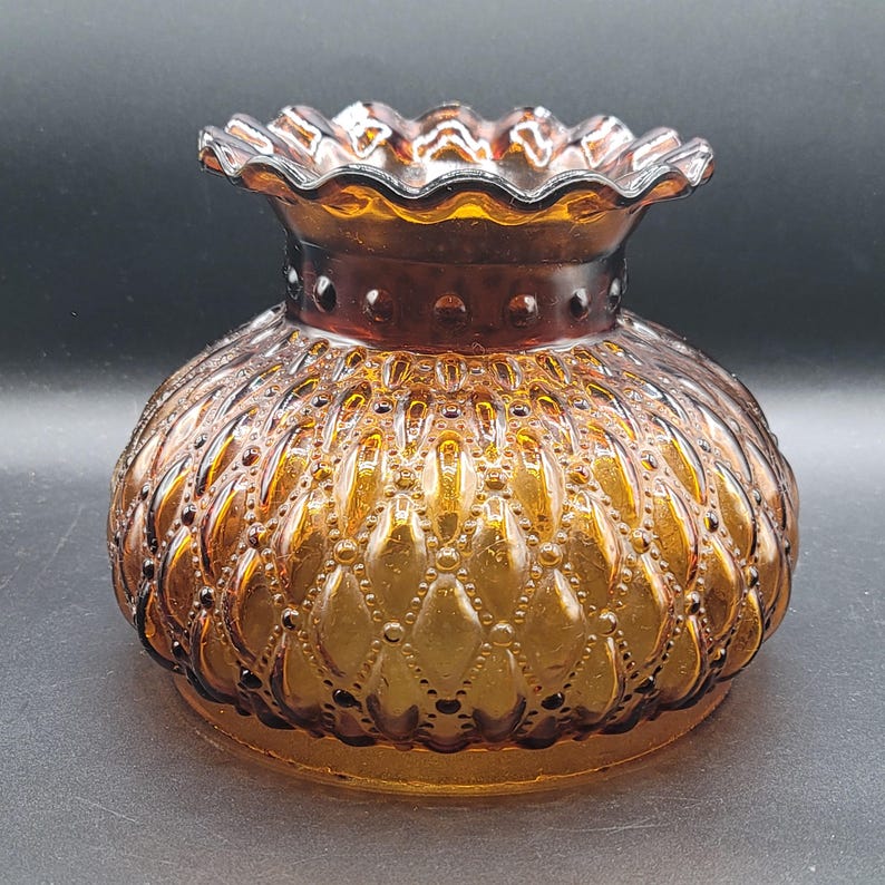Vintage Amber Glass Lamp Shade Quilted - Etsy