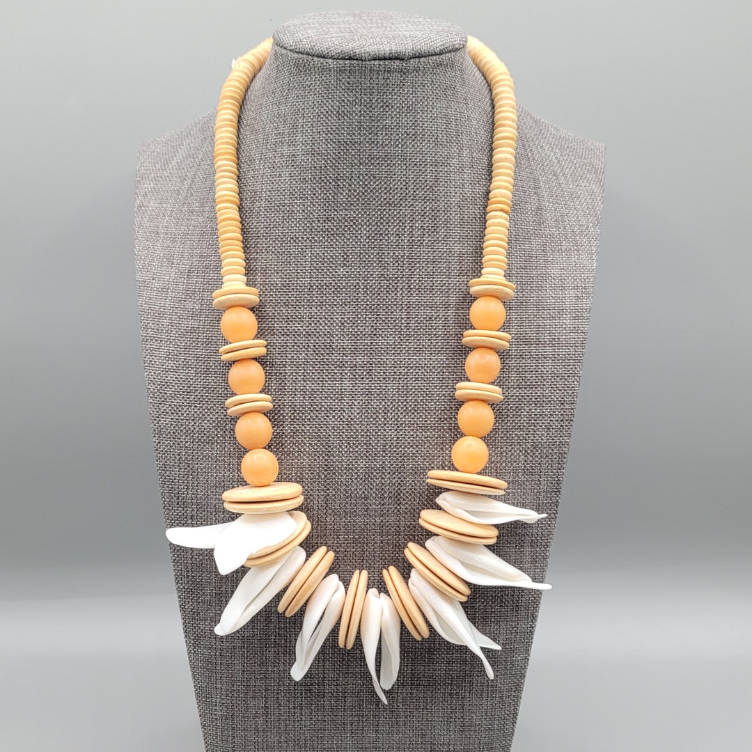 1980s Seashell Wood Boho Tribe Necklace - Etsy