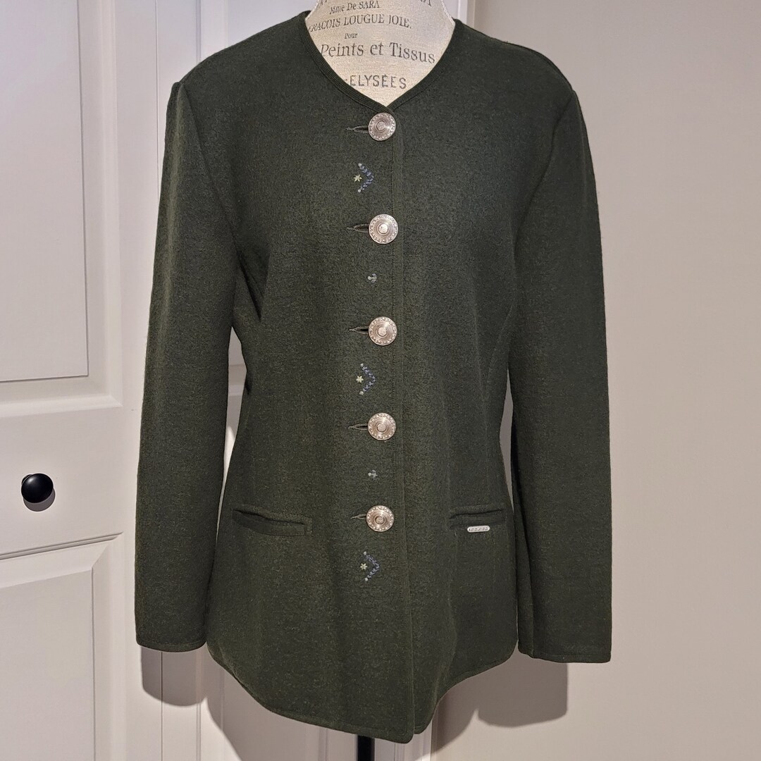 Geiger Collections Austria Sage Green Boiled Wool Coat Jacket Sz 44 US ...