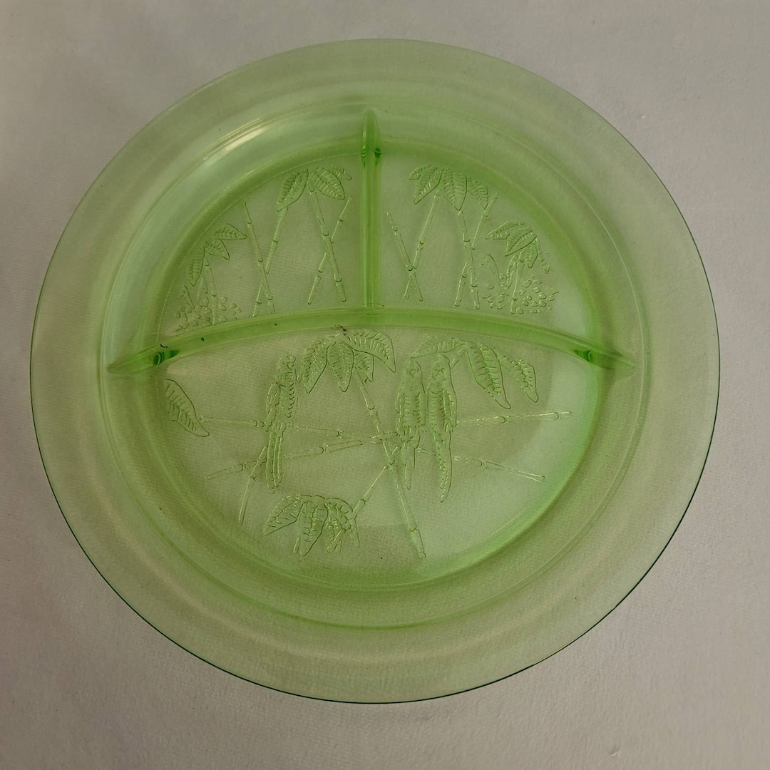 GREEN Depression Glass Divided Plate Vintage - Etsy