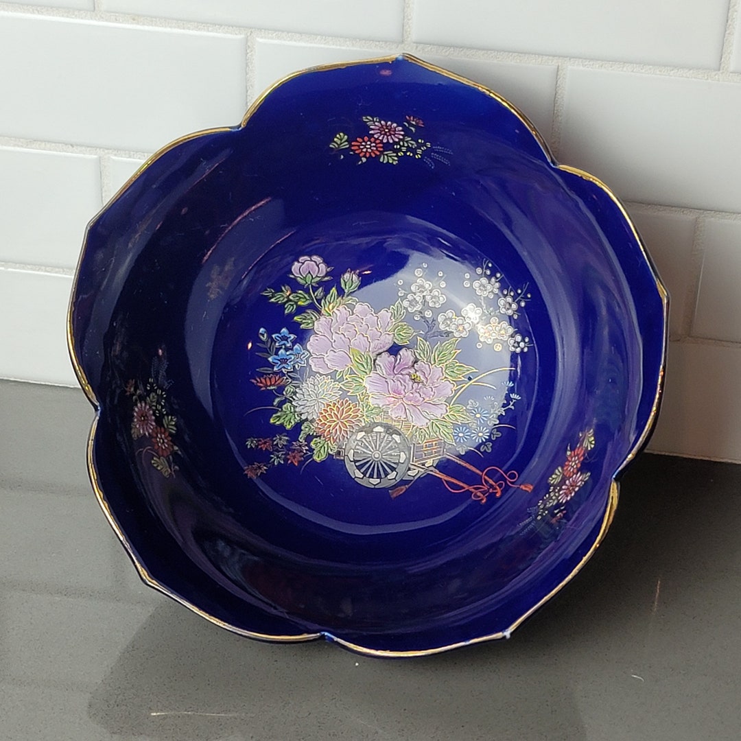 Vintage Cobalt Blue, Asian Pottery, Ceramic Bowl, Japanese Floral Blue ...
