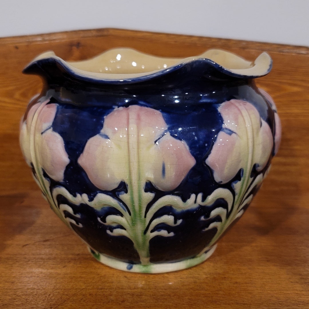 Antique Indoor Cobalt Blue Flower Pot Planter Rare Floral Home Decor - Etsy