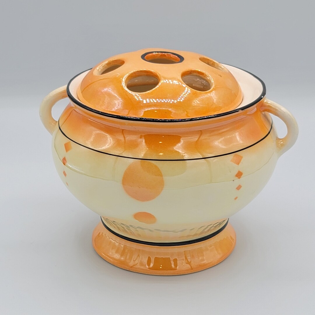 Antique Vase and Flower Frog Lid Art Deco Lustreware Czech Pottery ...