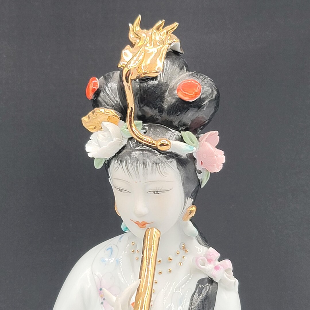 Vintage Hand Painted Geisha Girl Porcelain Statue Playing Flute - Etsy