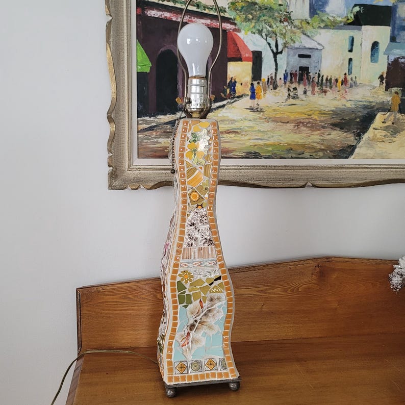 Vintage Mosaic Tile Stone Lamp Base Signed by Artist - Etsy