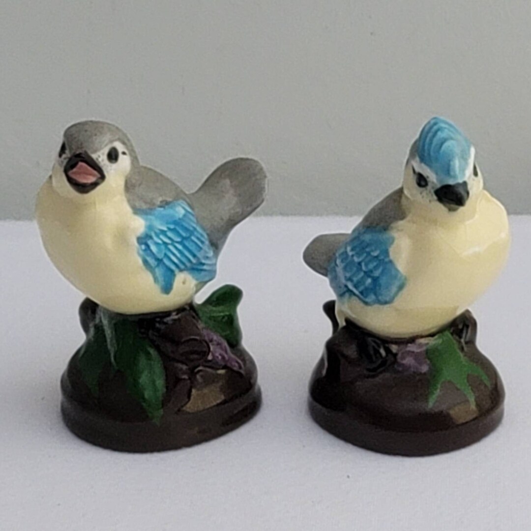 2 Ceramic Birds Figurine Blue Jay Bird - Etsy