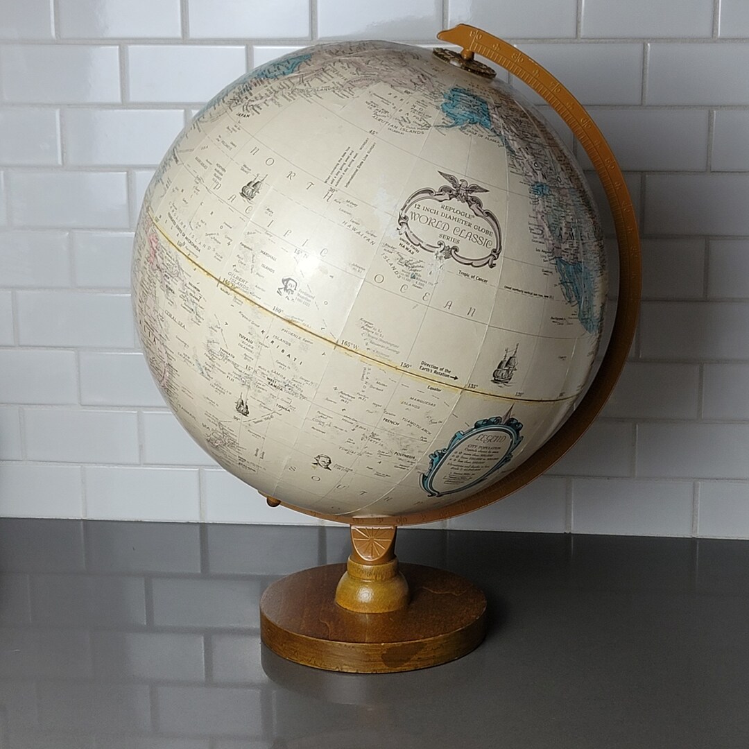 Vintage World Map Globe Round Rotating - Etsy