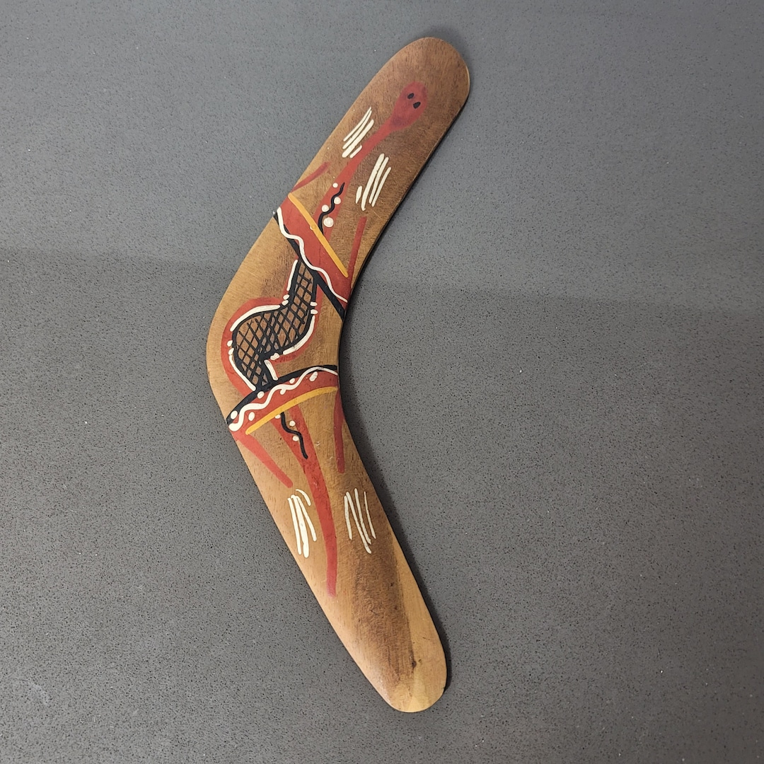 Vintage Aboriginal Wood Carved Boomerang Western Australia Hand Painted ...