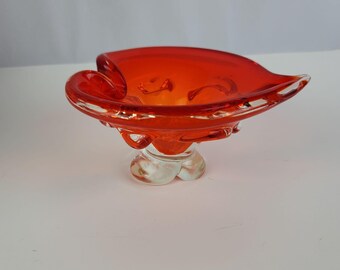 Large Vintage EDAG Chalet Art Glass Vancouver Orange Twisted Vase Glows ...