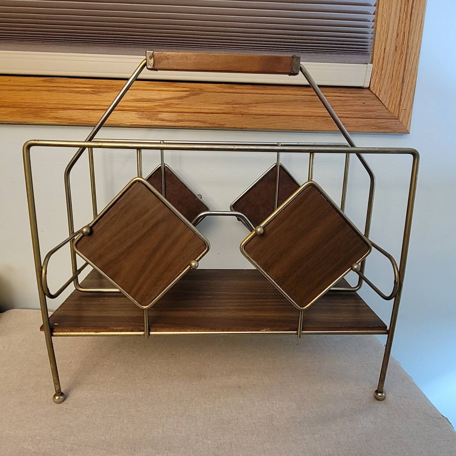 Vintage MCM Brass and Wood Magazine Rack 16 - Etsy
