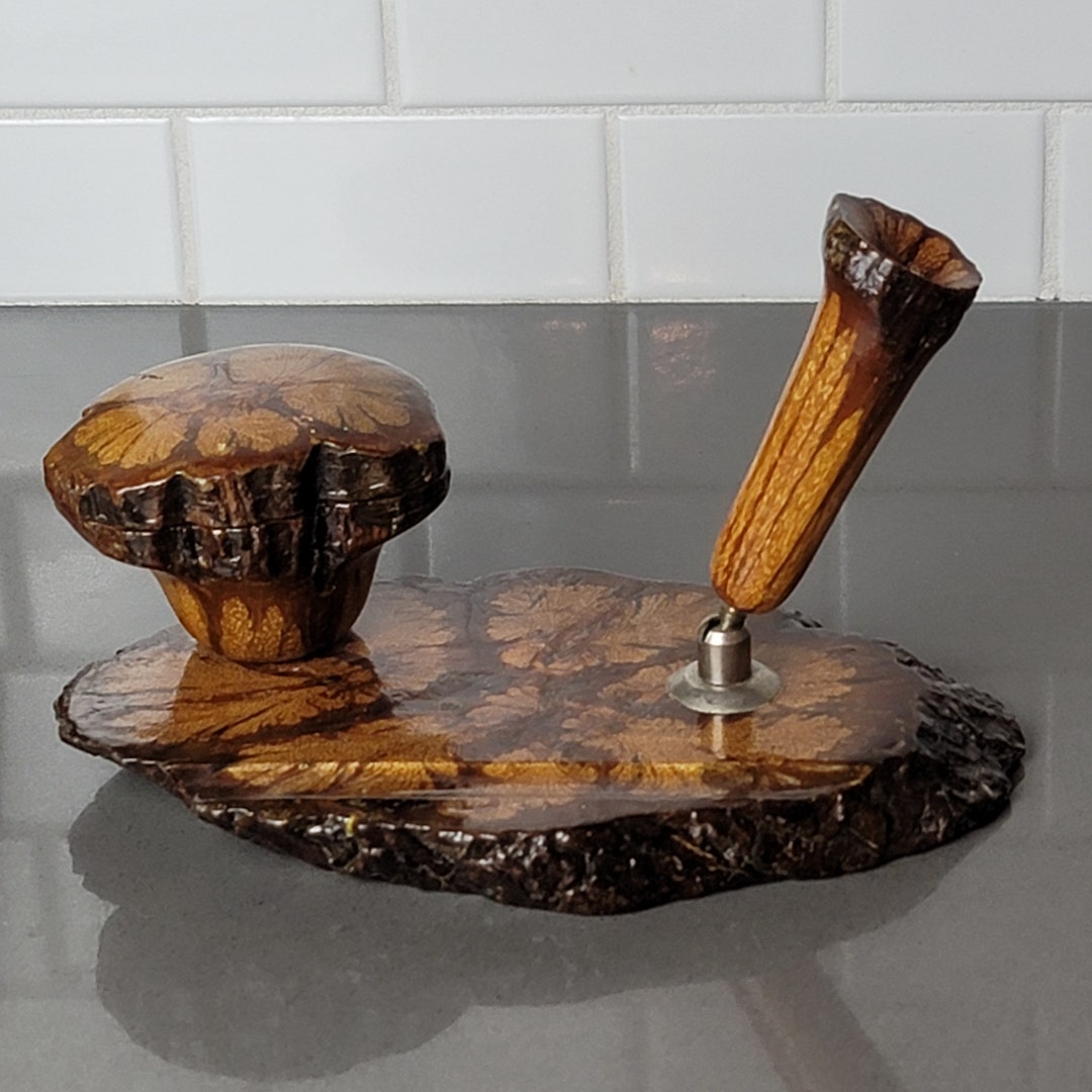 Vintage Wood Inkwell Pen Set - Etsy