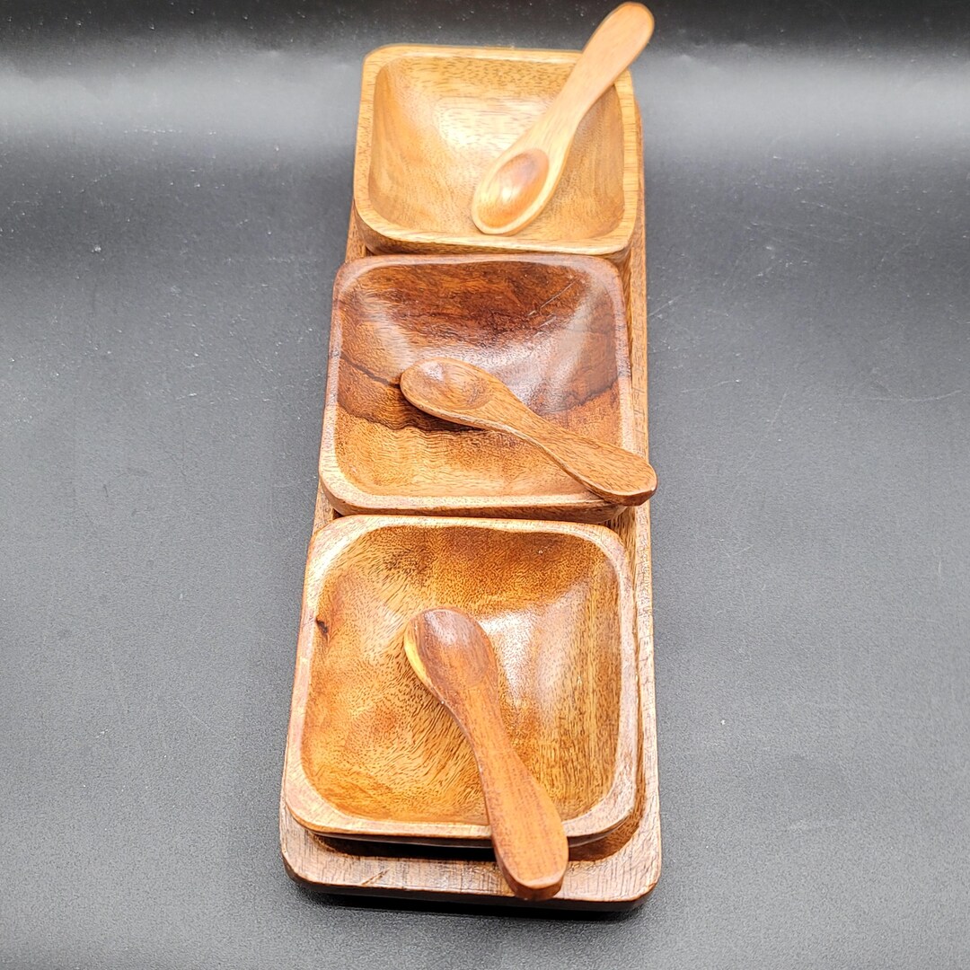 Wood Tray Condiments Bowls Spoons Serving Set Handmade Philippines - Etsy