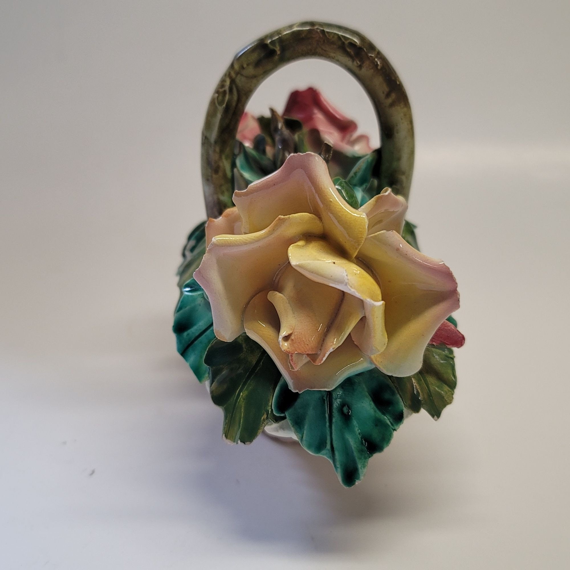 Vintage Capodimonte Porcelain Floral Flower Basket Red Yellow | Etsy