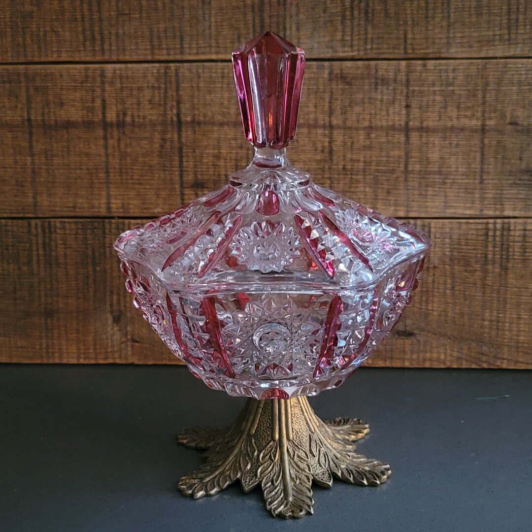 Vintage Candy Dish Crystal Lidded Candy Dish With Nrass - Etsy