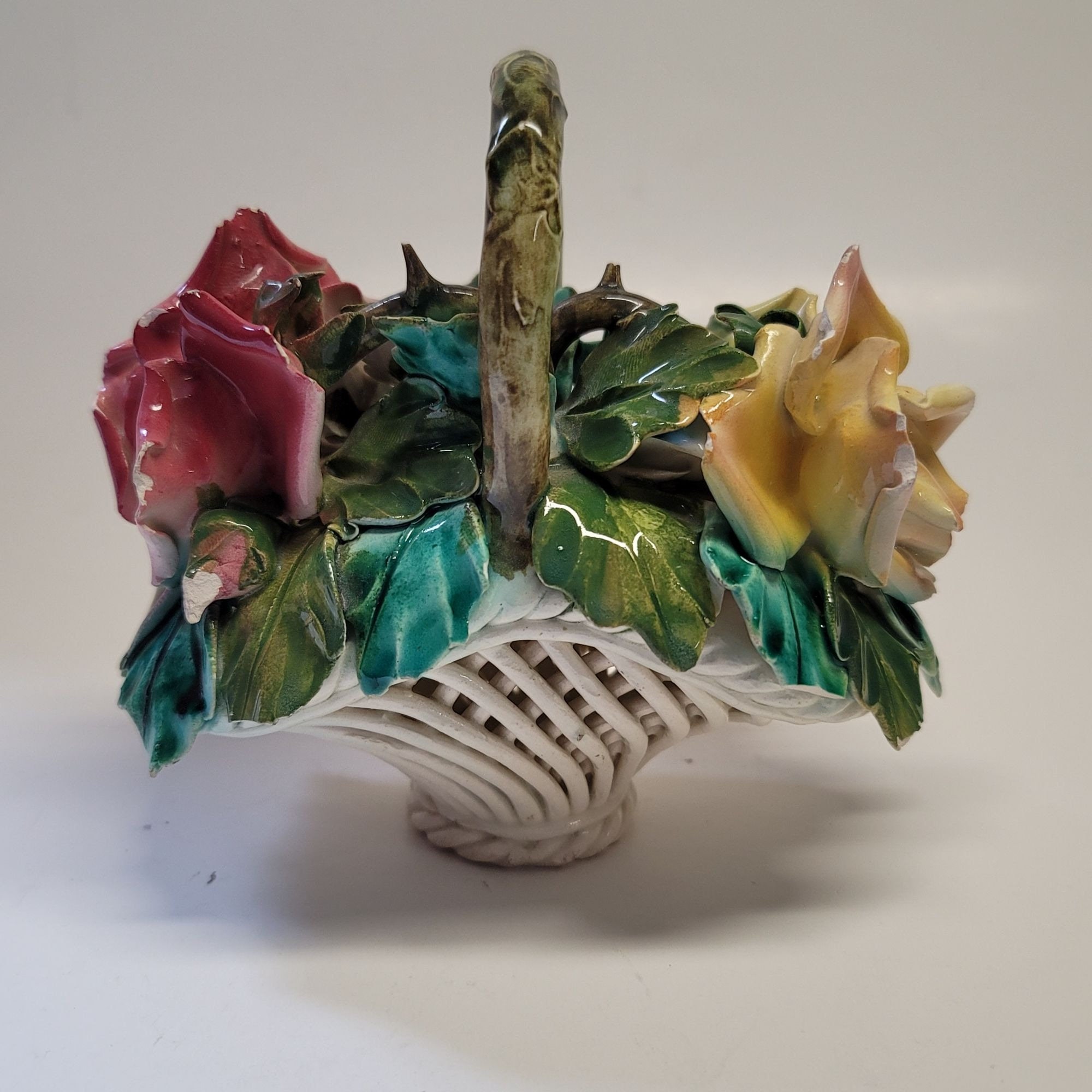 Vintage Capodimonte Porcelain Floral Flower Basket Red Yellow | Etsy