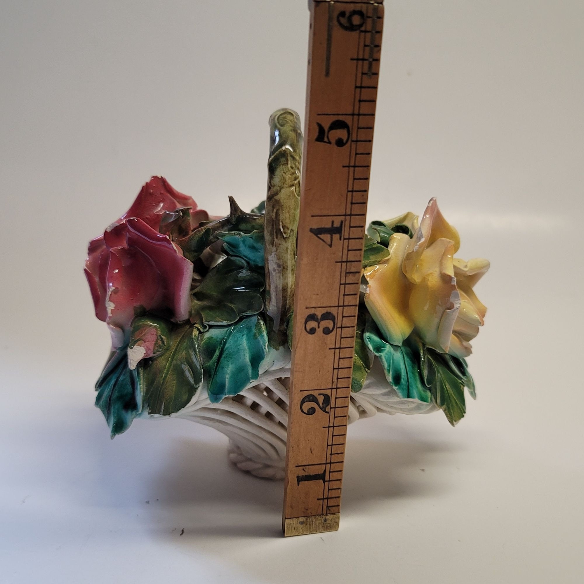 Vintage Capodimonte Porcelain Floral Flower Basket Red Yellow | Etsy