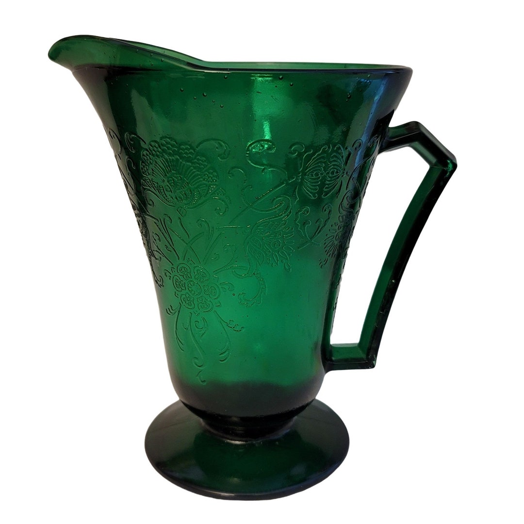 Vintage Color Glass Pitcher Florentine Atlas Jug Green Pitcher - Etsy