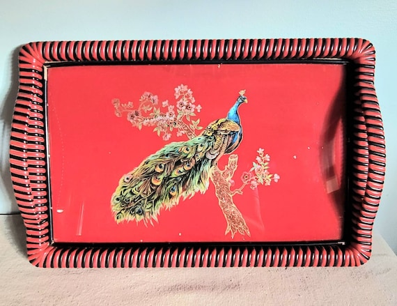 Red serving tray with handles store