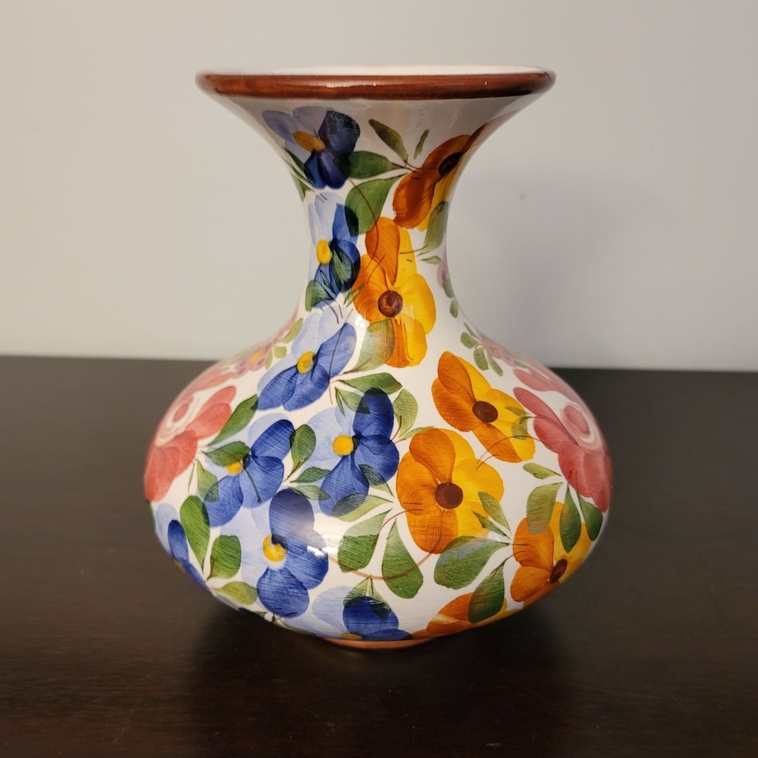 Vintage Vase Floral Pottery Flower Pansies - Etsy