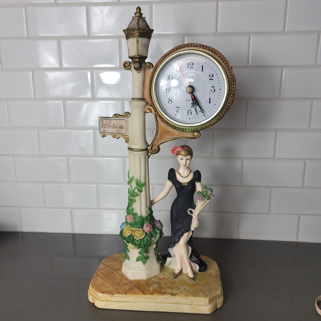 Vintage French Themed Clock Lady With Bouquet by Lamp Post R De Rivoli ...