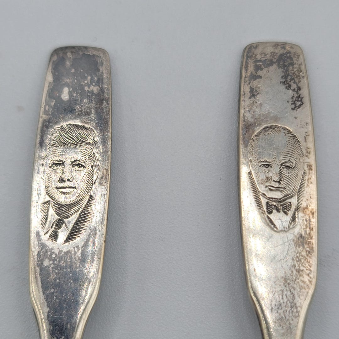 Past USA President Souvenir Sugar Spoons J F Kennedy Winston Churchill ...