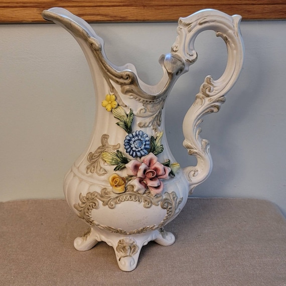 Capodimonte Pitcher 13 T Porcelain With Decorated Handle - Etsy