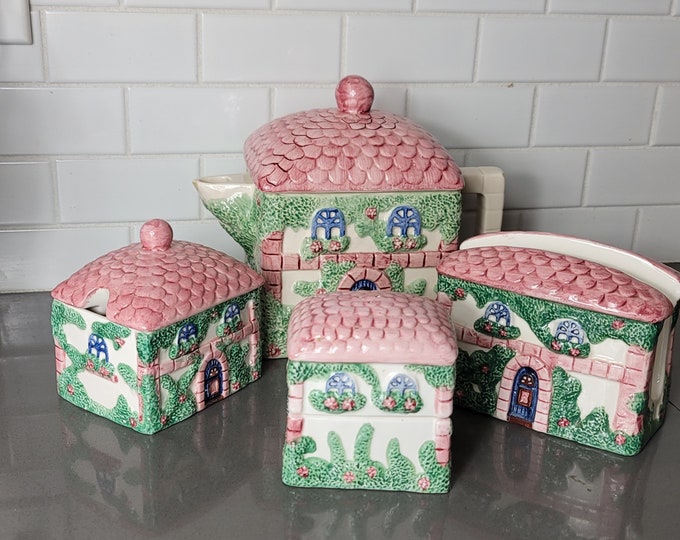Vintage Avon House Tea Pot, Ceramic Pink House Tea Set, Teapot, Sugar ...