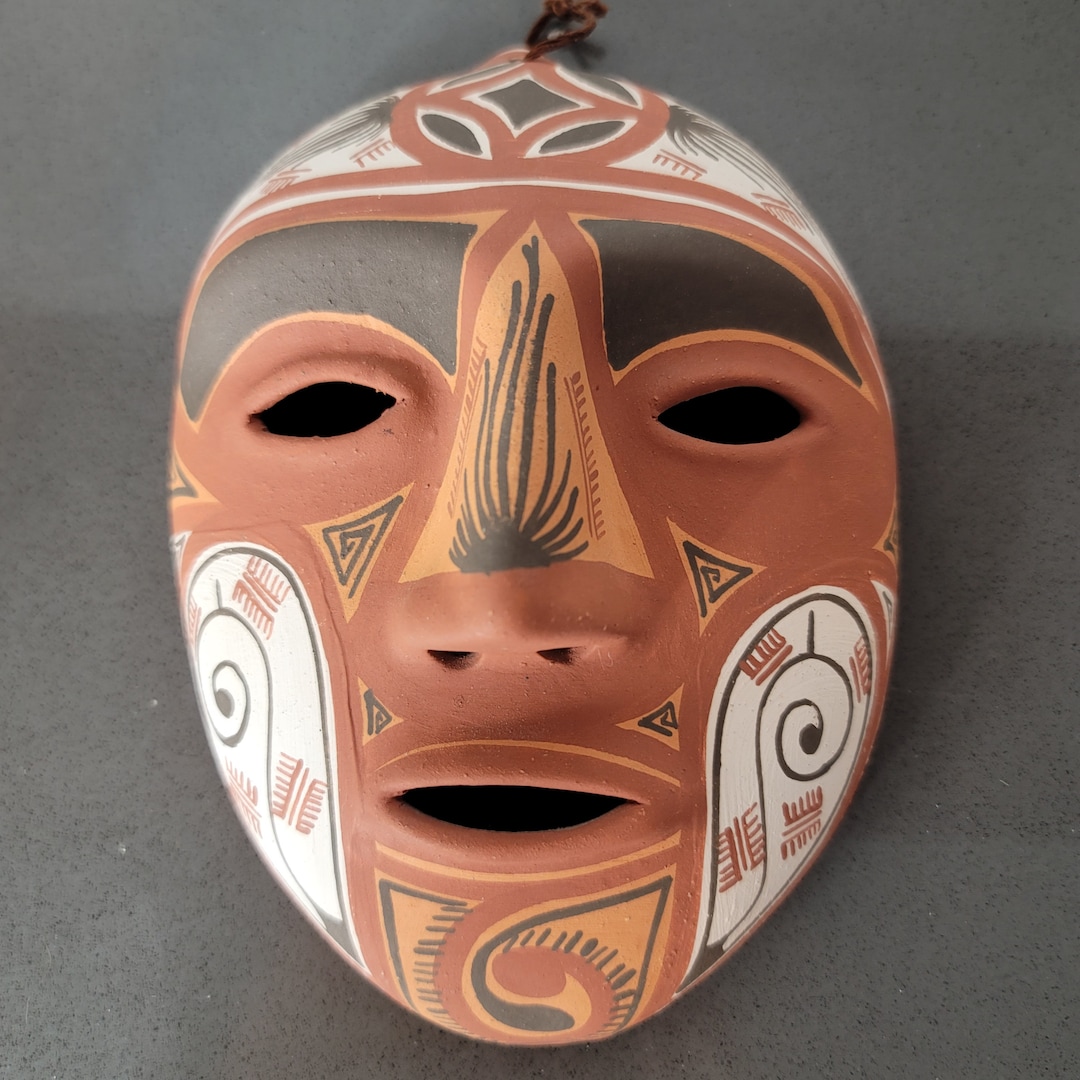 Venezuelan Mask Clay Terra Cotta Wall Art Decor Hand Painted Signed by ...