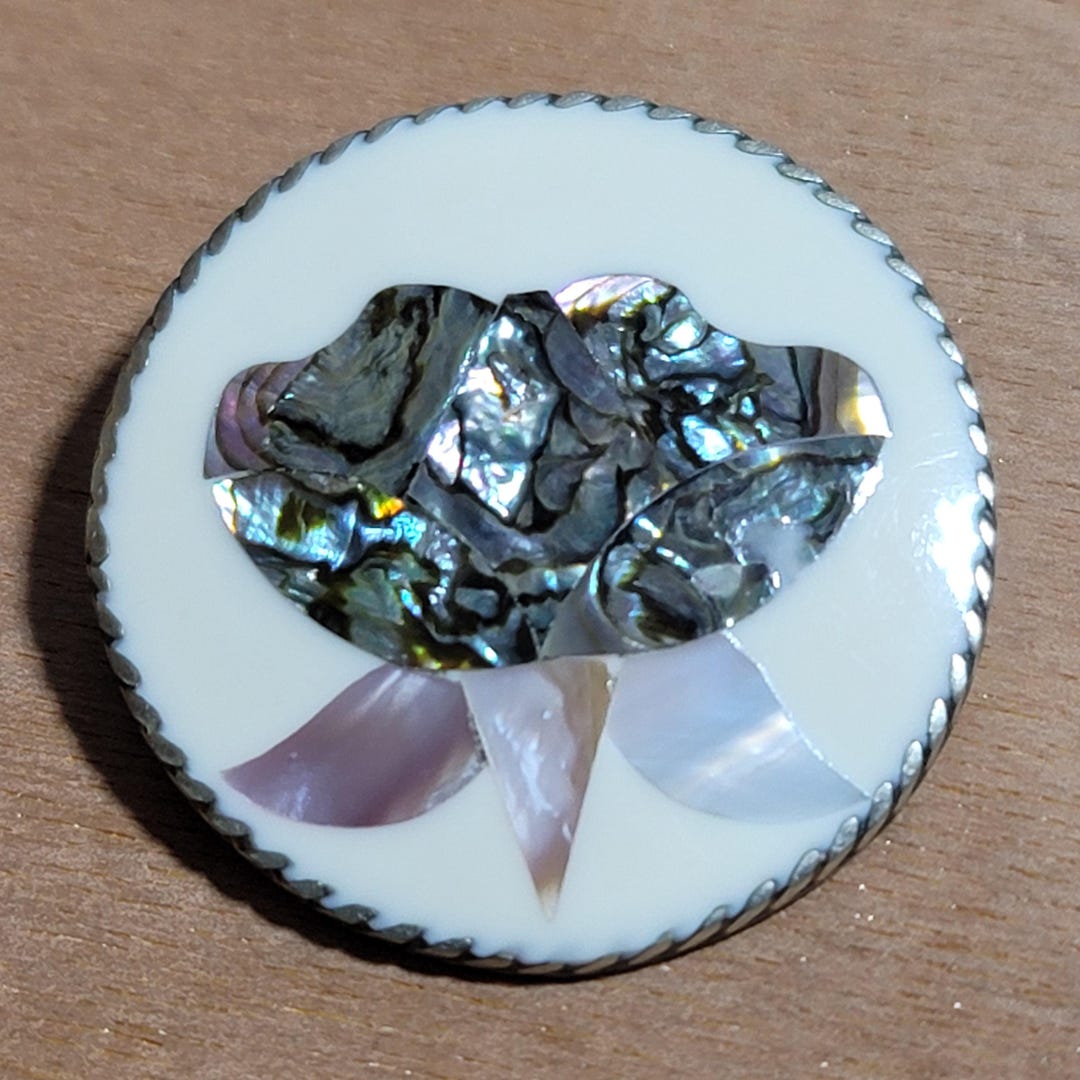 Alpaca Abalone Shell Inlay Round Brooch Mexico Vintage 1960s - Etsy