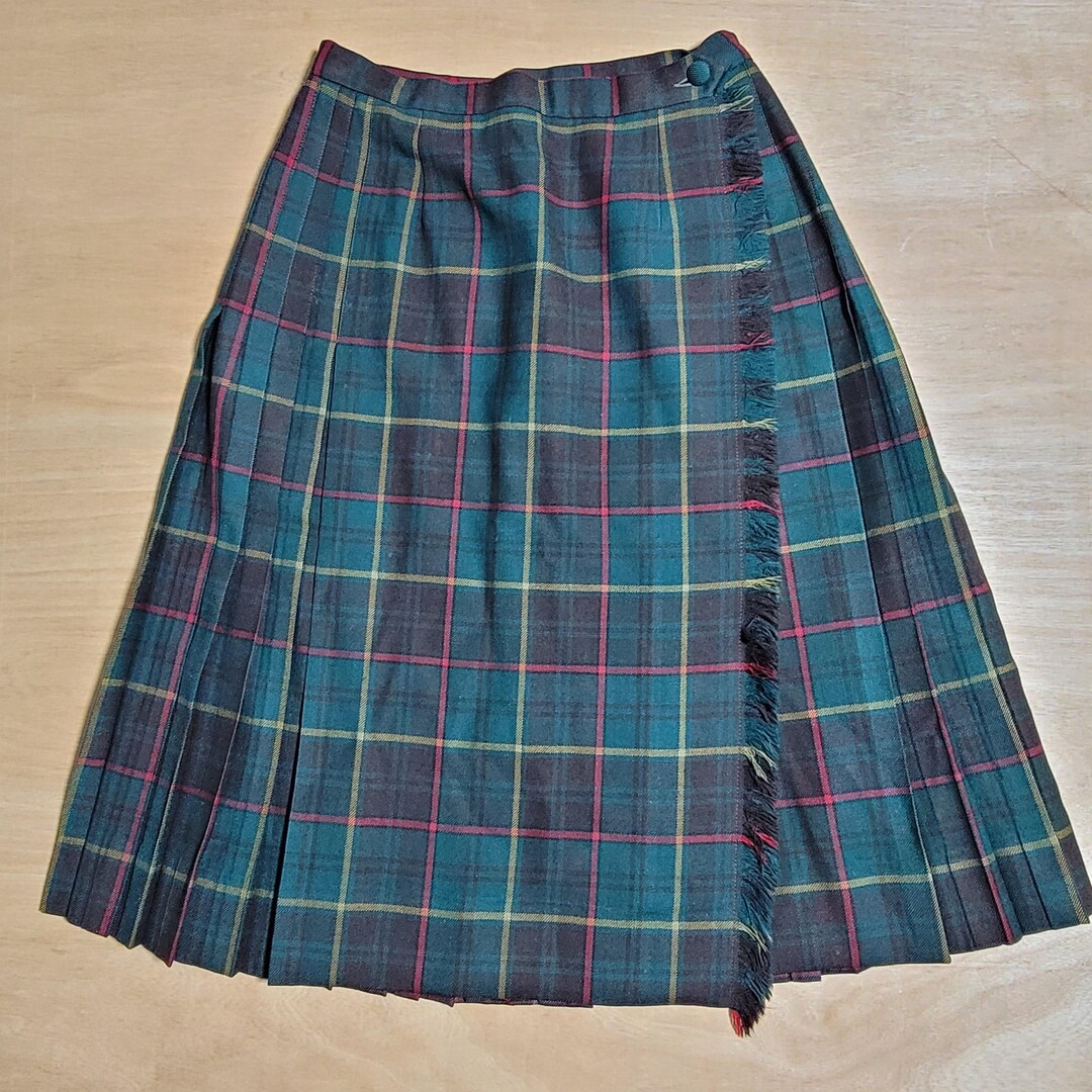 Vintage Tartan Plaid Green Wool Kilt Skirt 24 Inch Waist - Etsy