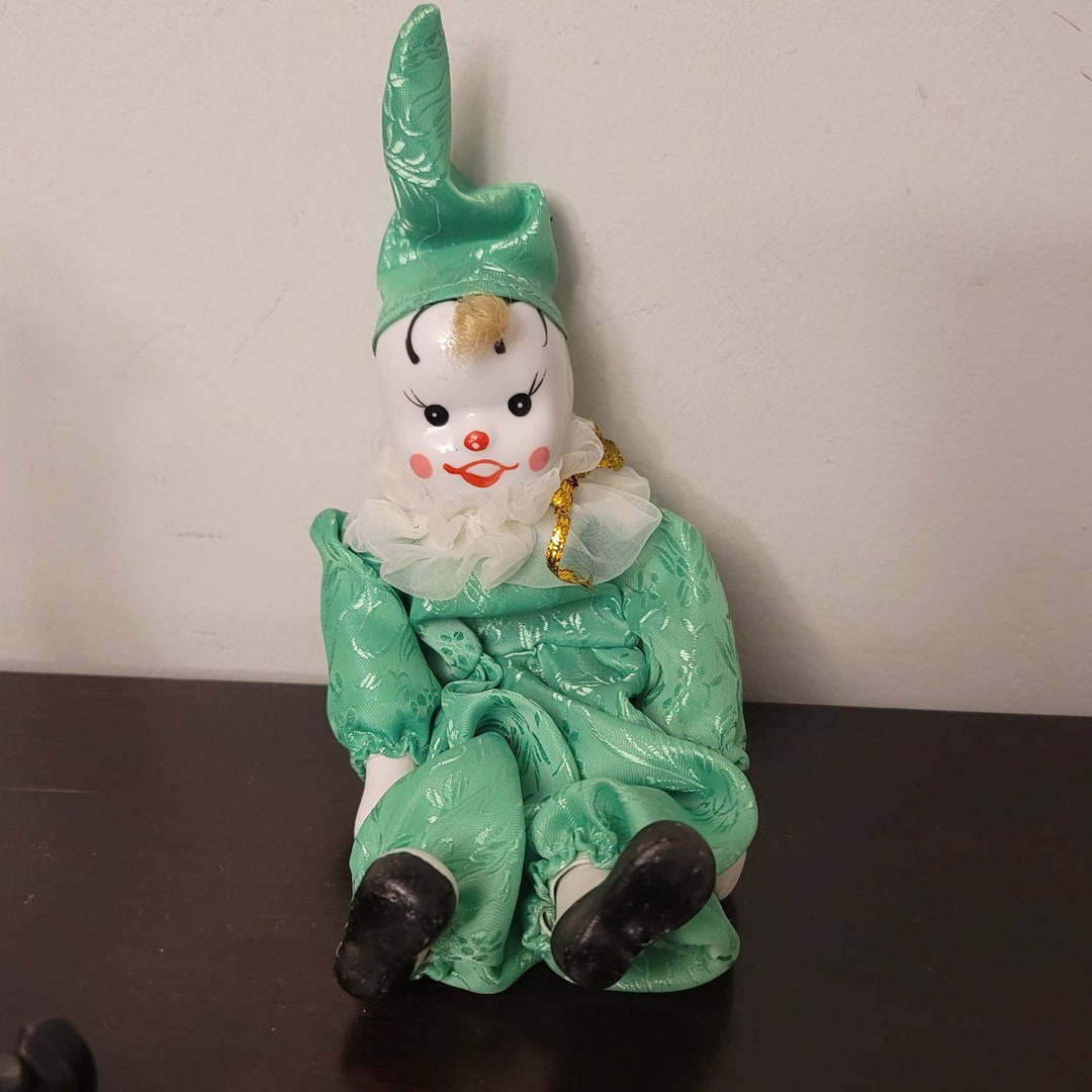 Vintage Porcelain Circus Clown Doll With Green Jumper 8 - Etsy