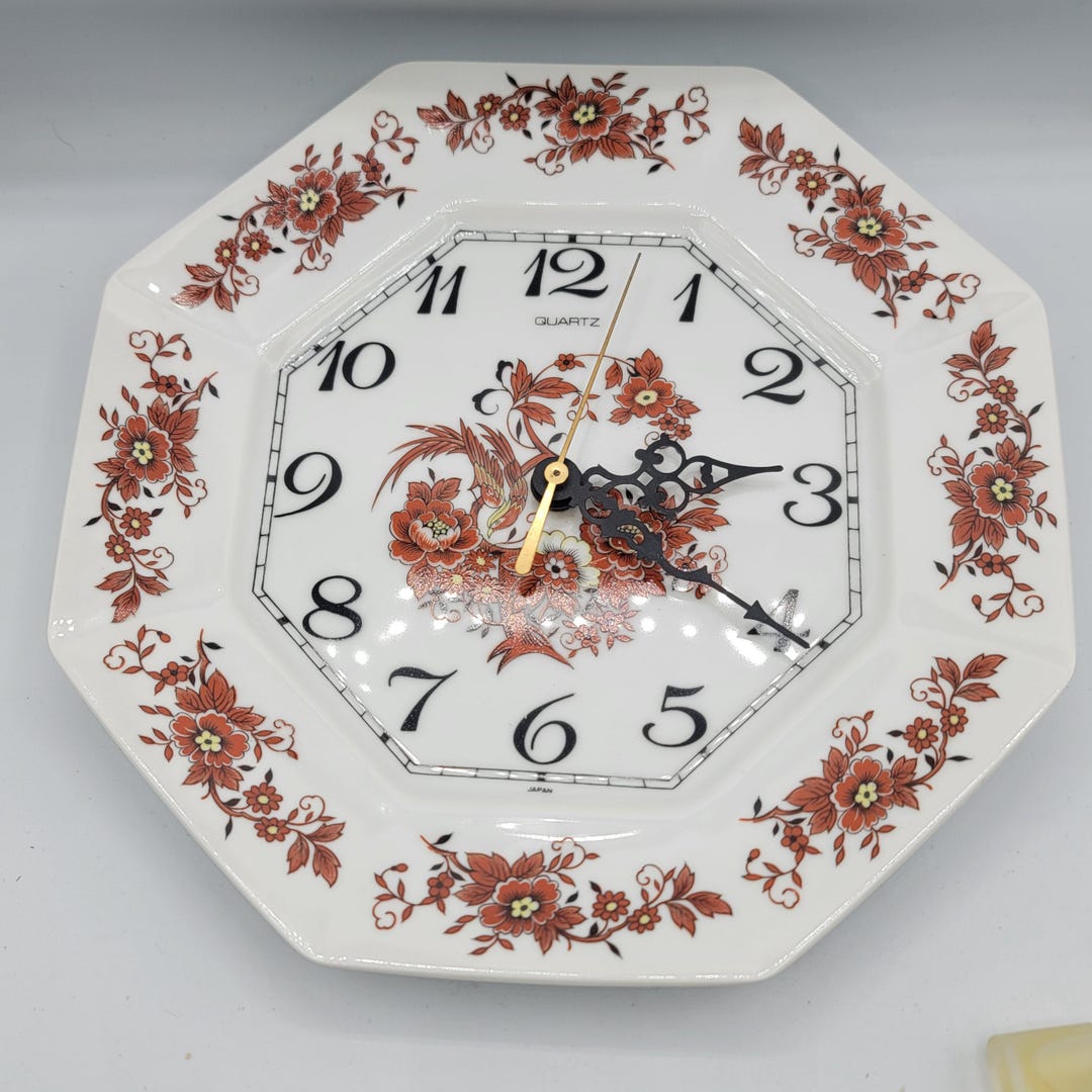 Fine China Wall Clock Brown Floral Cottage Kitchen Retro 10in ...