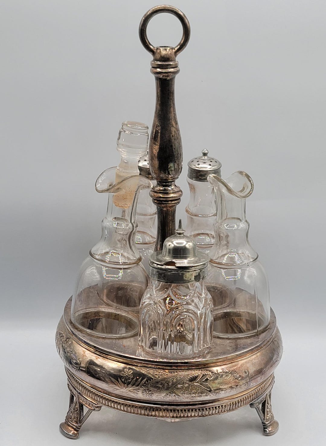 Antique Victorian Cruet Set of 5 Silver Plated Etched - Etsy