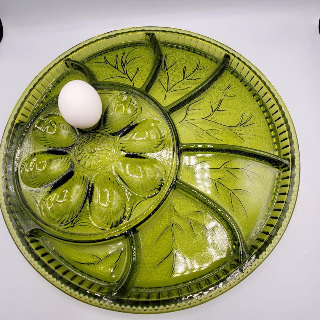 Vintage Indiana Green Glass Plate Tray Divider Devil Eggs Cheese Tray ...
