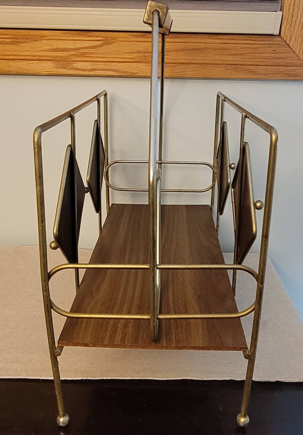 Vintage MCM Brass and Wood Magazine Rack 16 - Etsy