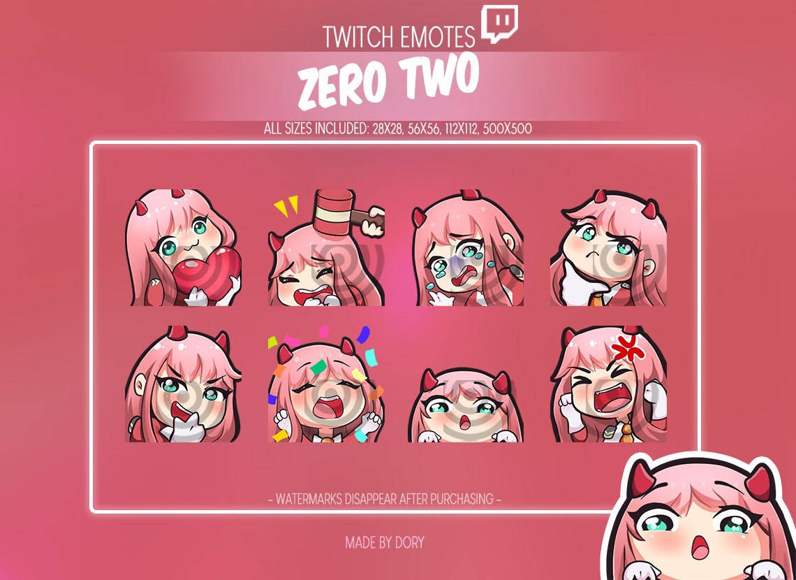 8x Zero Two Twitch y Discord Emotes para Streamers // Alta resolución ...