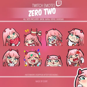 8x Zero Two Twitch y Discord Emotes para Streamers // Alta resolución ...