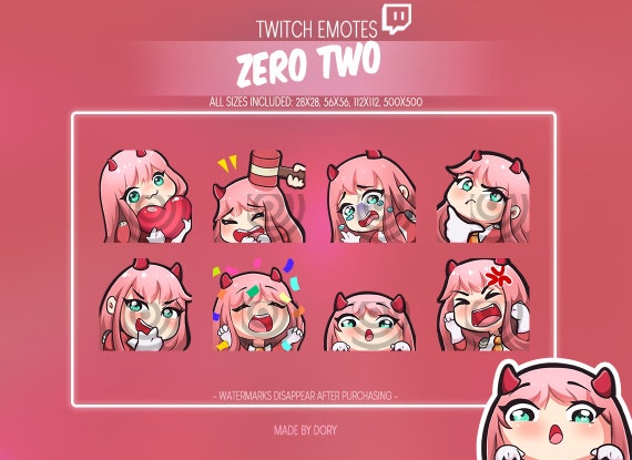 8x Zero Two Twitch and Discord Emotes for Streamers // Free | Etsy Denmark
