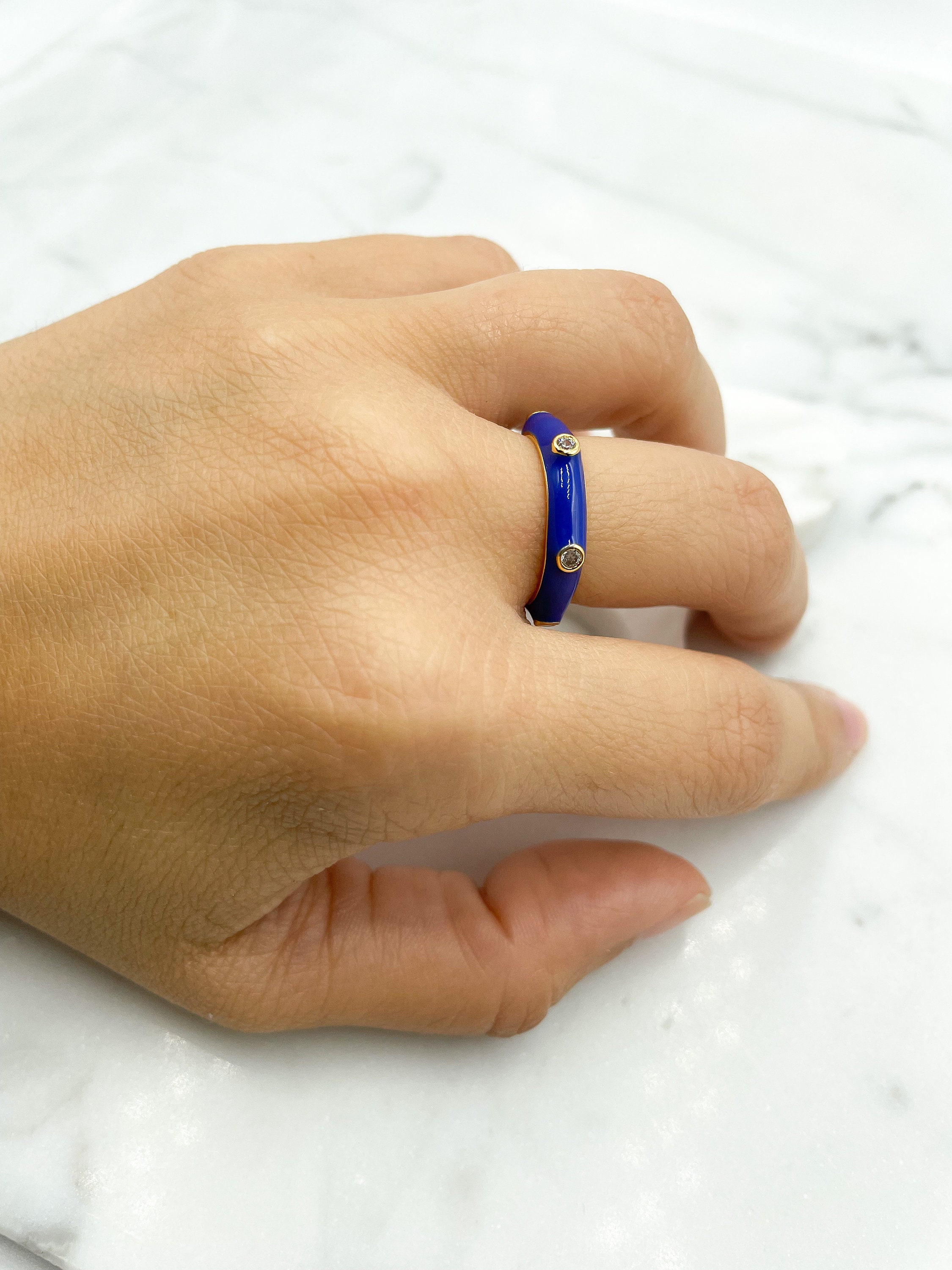 Stackable Enamel Rings With Crystal Details - Etsy