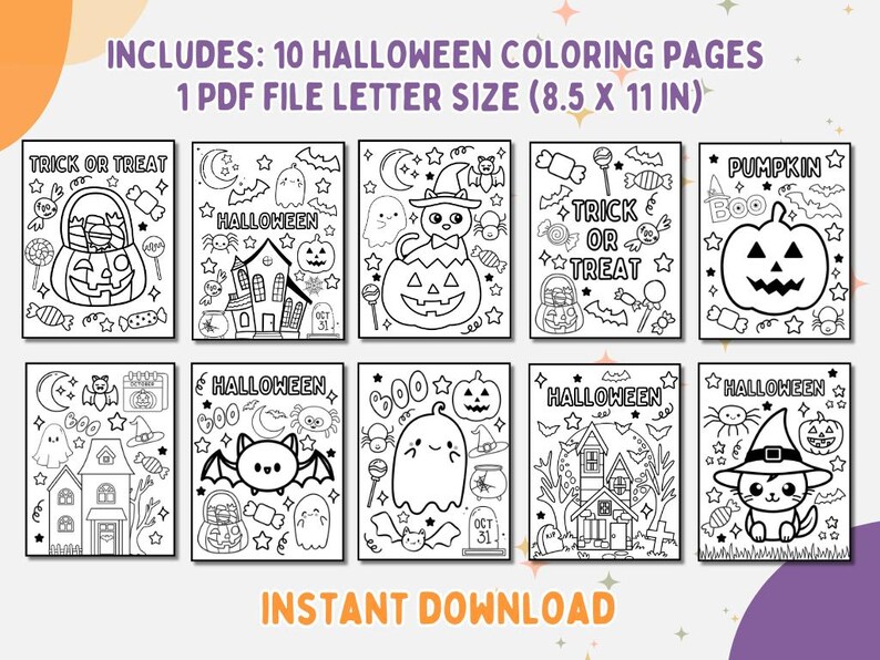 Halloween Printable Coloring Pages Cute Spooky Coloring Sheets Digital ...