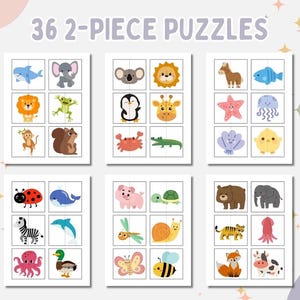 Animal Puzzle Activity Printable, Preschool Animal 2 Piece Puzzle Game ...