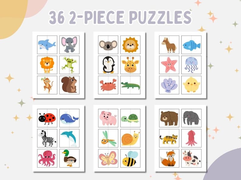 Animal Puzzle Activity Printable, Preschool Animal 2 Piece Puzzle Game ...