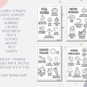 Bilingual Vocabulary Coloring Pages | English Spanish Printable ...