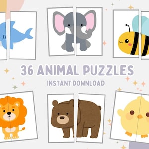 Animal Puzzle Activity Printable, Preschool Animal 2 Piece Puzzle Game ...
