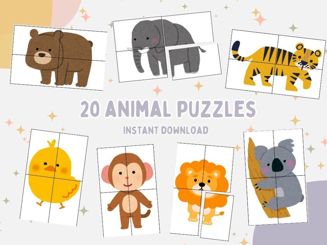 Animal Puzzle Activity Printable, Preschool Animal 4 Piece Puzzle Game ...