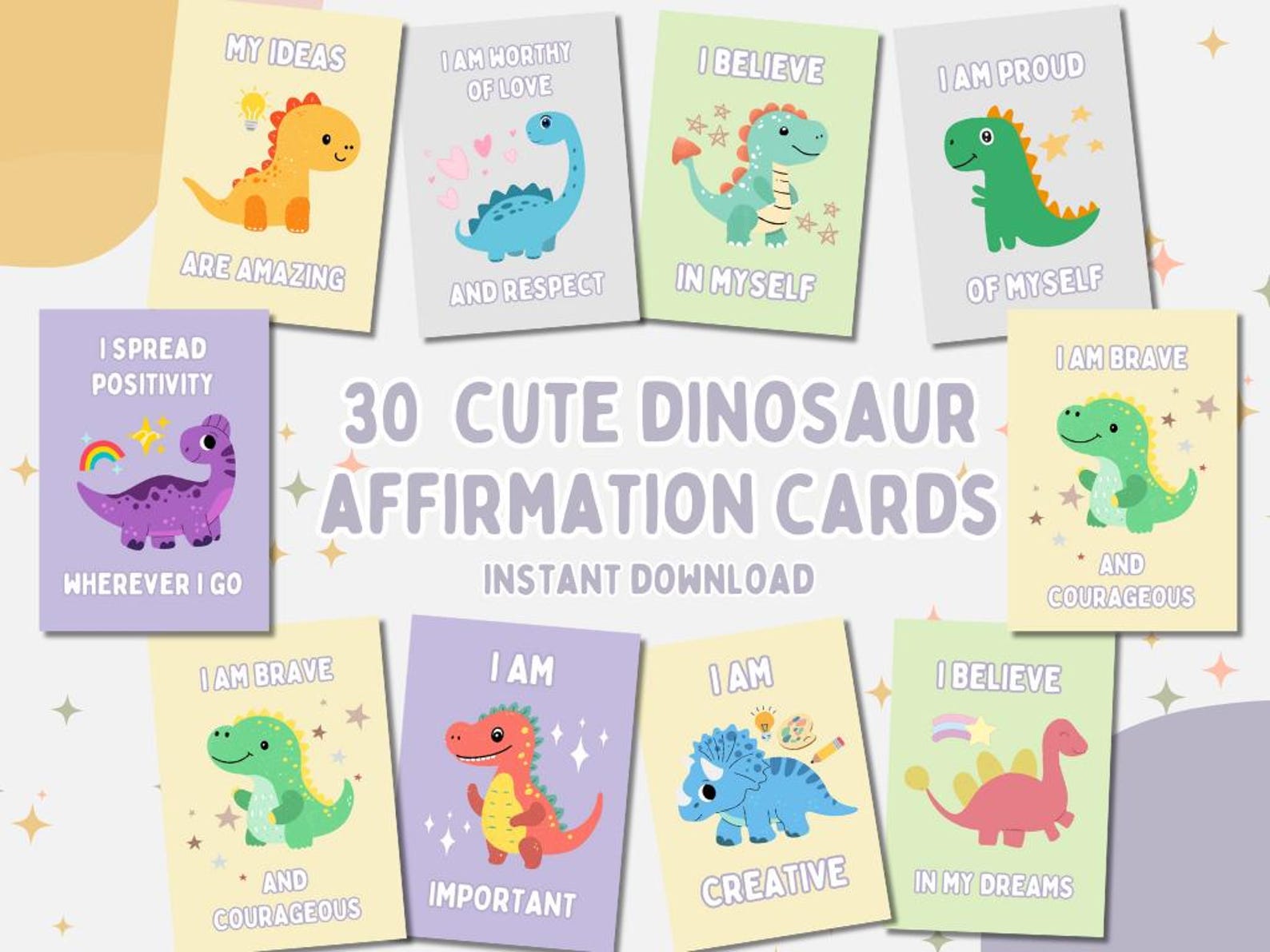 Positive Affirmations Printable Dino Flashcards | Cute Dinosaur Quotes ...