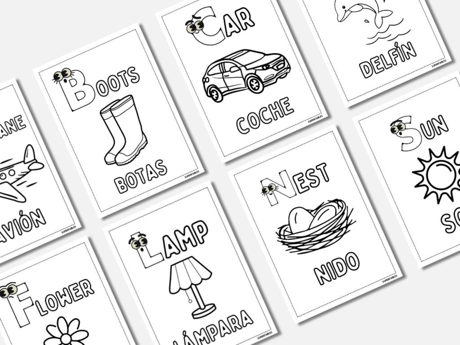 Bilingual Alphabet Vocabulary Coloring Pages | English Spanish A-Z ...